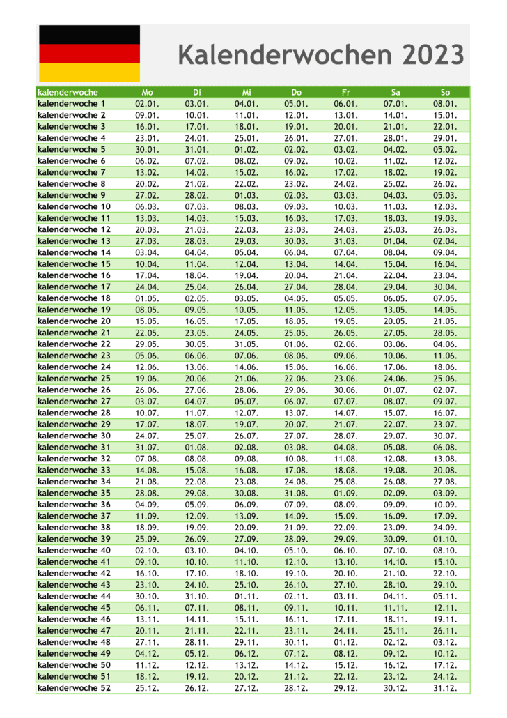 Kalender Mit Kalenderwochen 2023