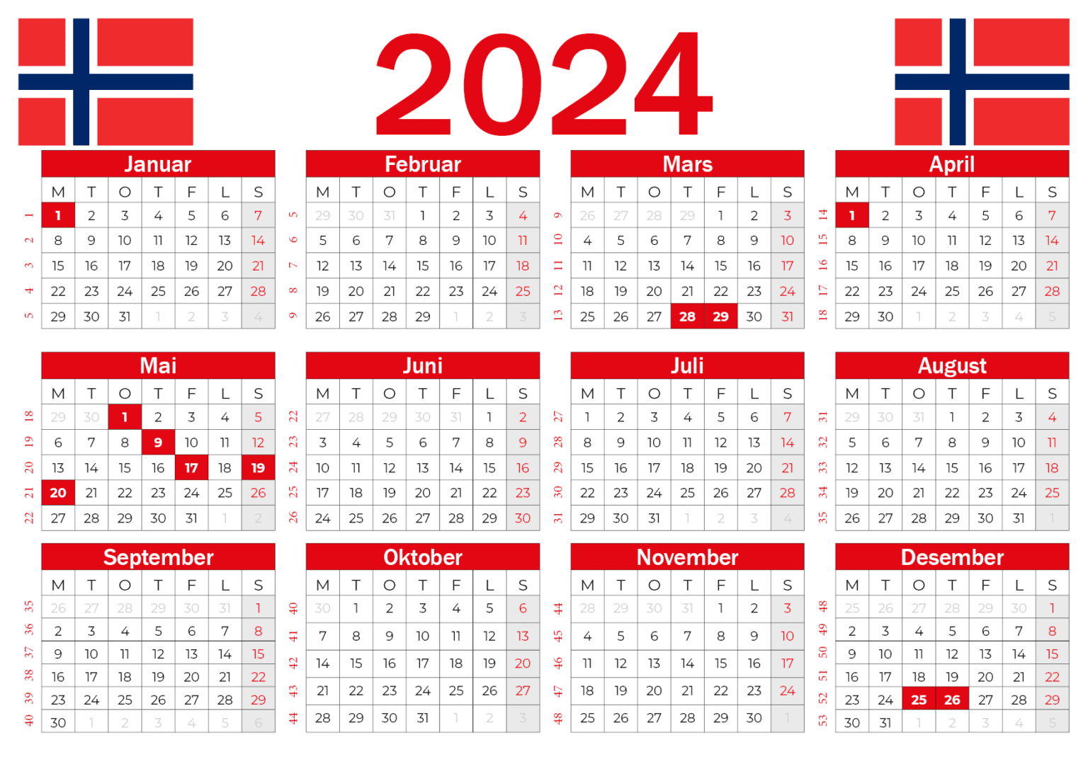 Norsk Kalender 2023 Med Helligdager
