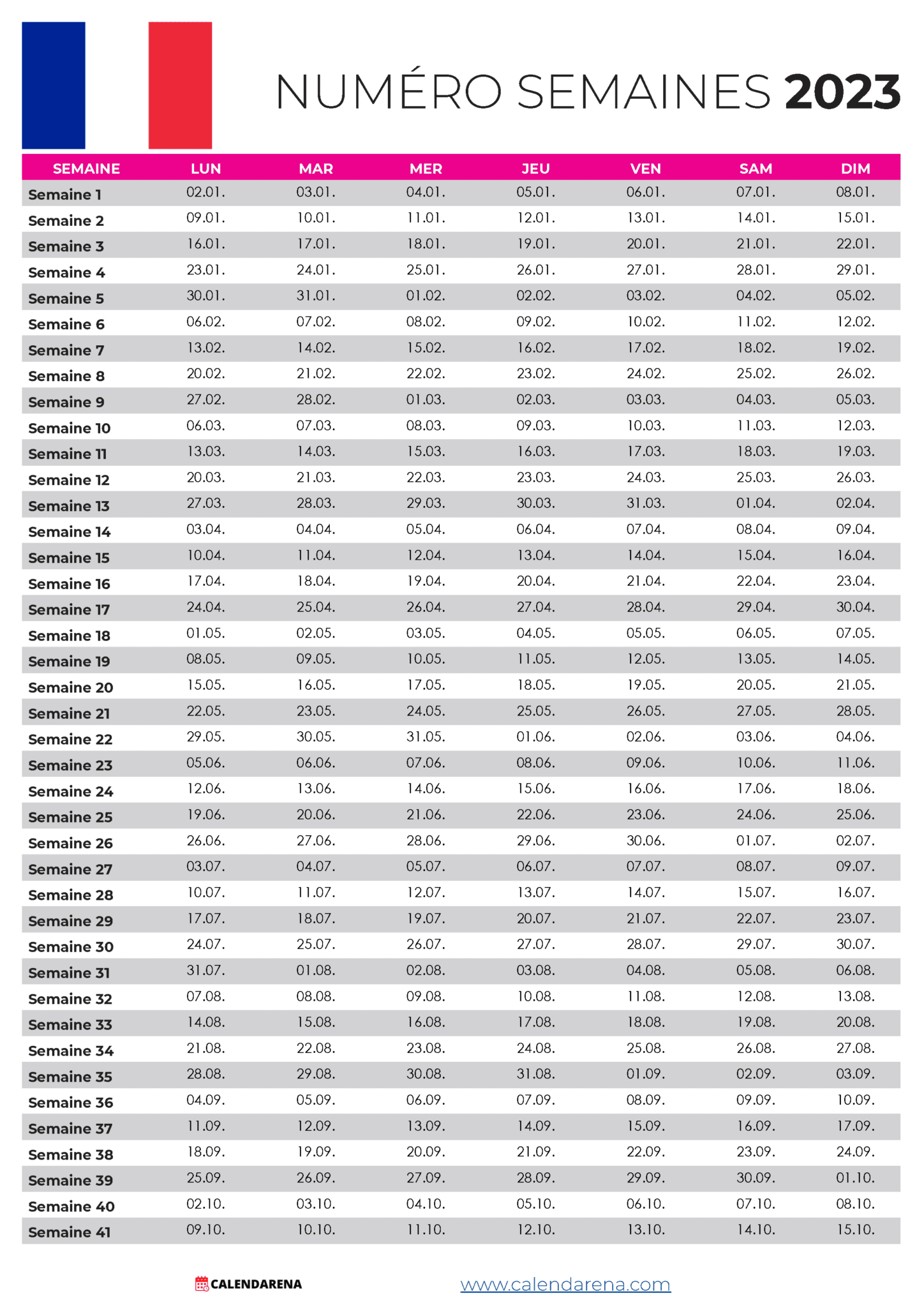 Calendrier 2023 à Imprimer France Gratuitement