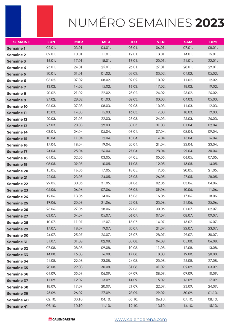 Calendrier 2023 à Imprimer France Gratuitement