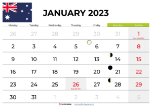 January 2023 Calendar Australia Printable