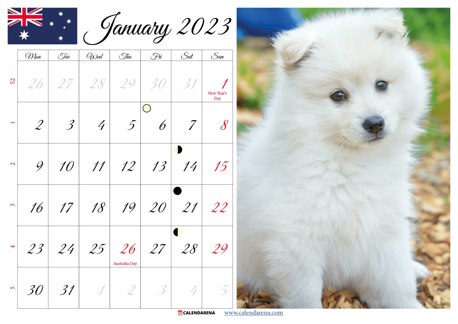 January 2023 Calendar Australia Printable