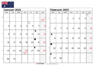 January 2023 Calendar Australia Printable