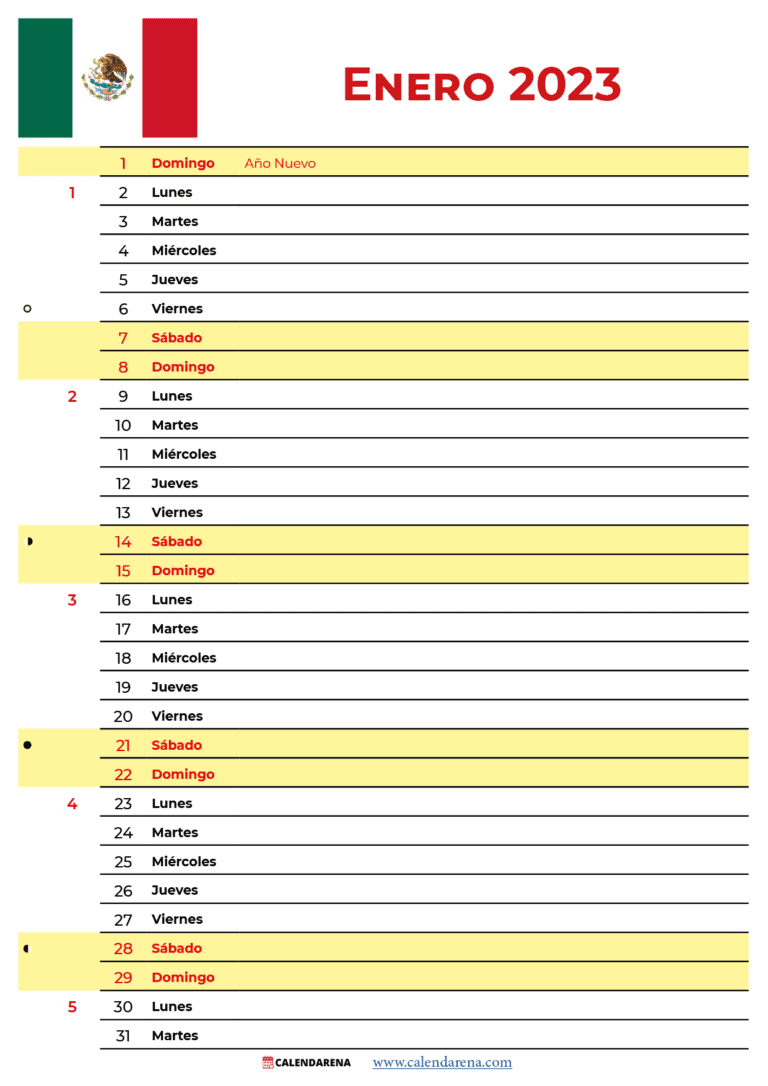 Descargar Calendario Enero 2023 México Para Imprimir