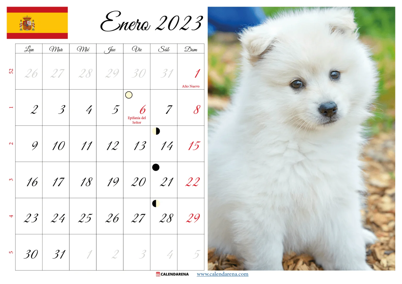 Calendario Enero 2023 España Para Imprimir