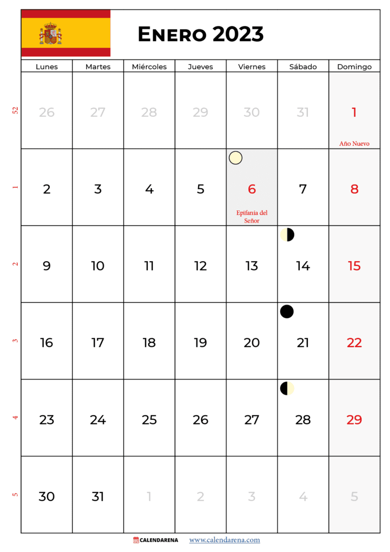 Calendario Enero 2023 España Para Imprimir