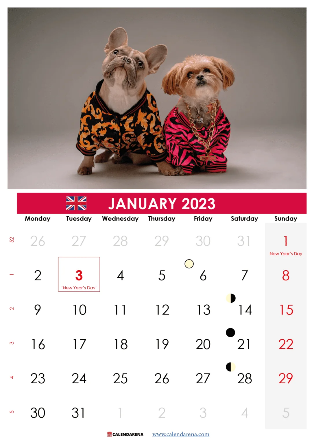 Download Free Calendar 2023 January United Kingdom With Holidays