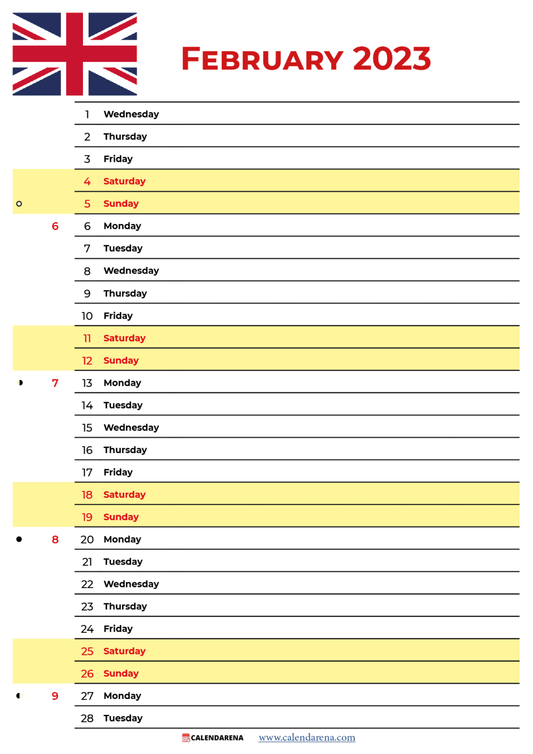 February 2023 Calendar Printable UK