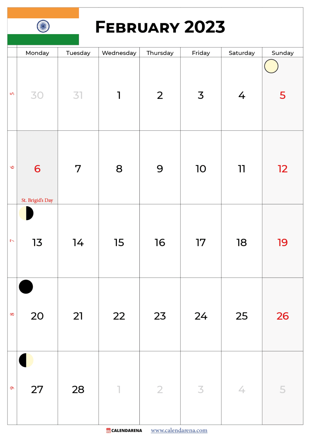 February 2023 Calendar India With Holidays
