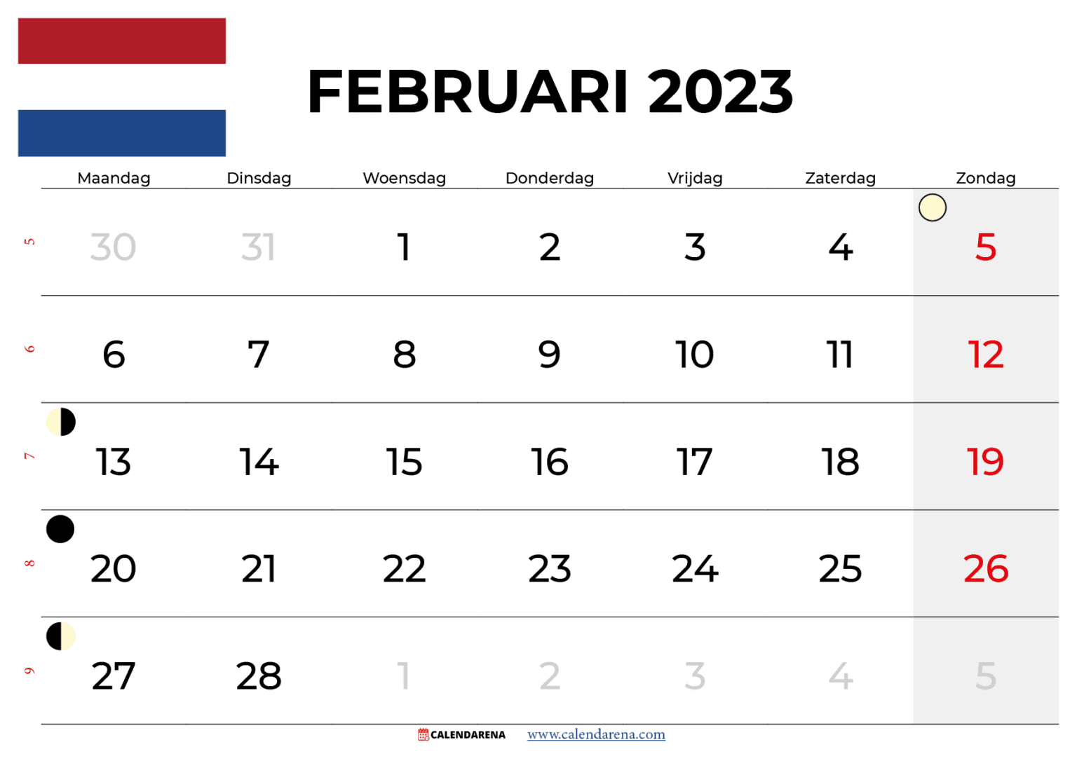 Kalender Februari 2023 Nederland