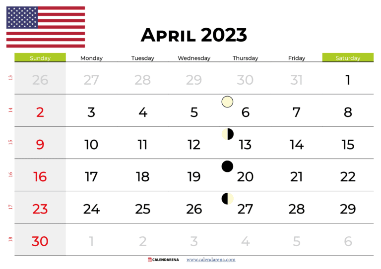 Download Free April 2023 Calendar Printable USA