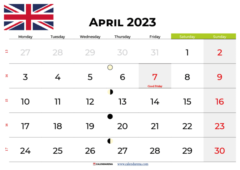 Download Free April 2023 Calendar Uk