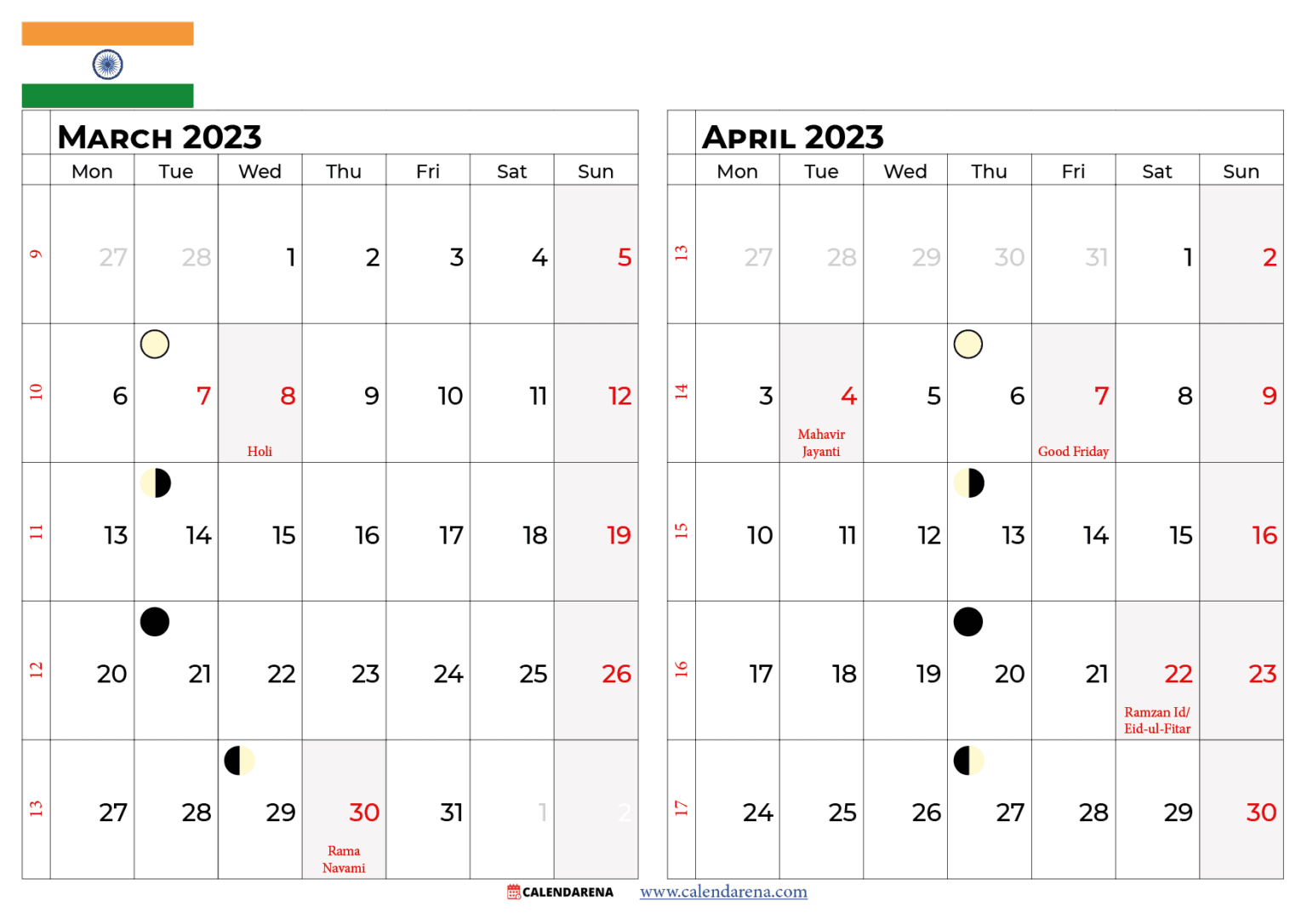 March 2023 Calendar With Festivals And Holidays India