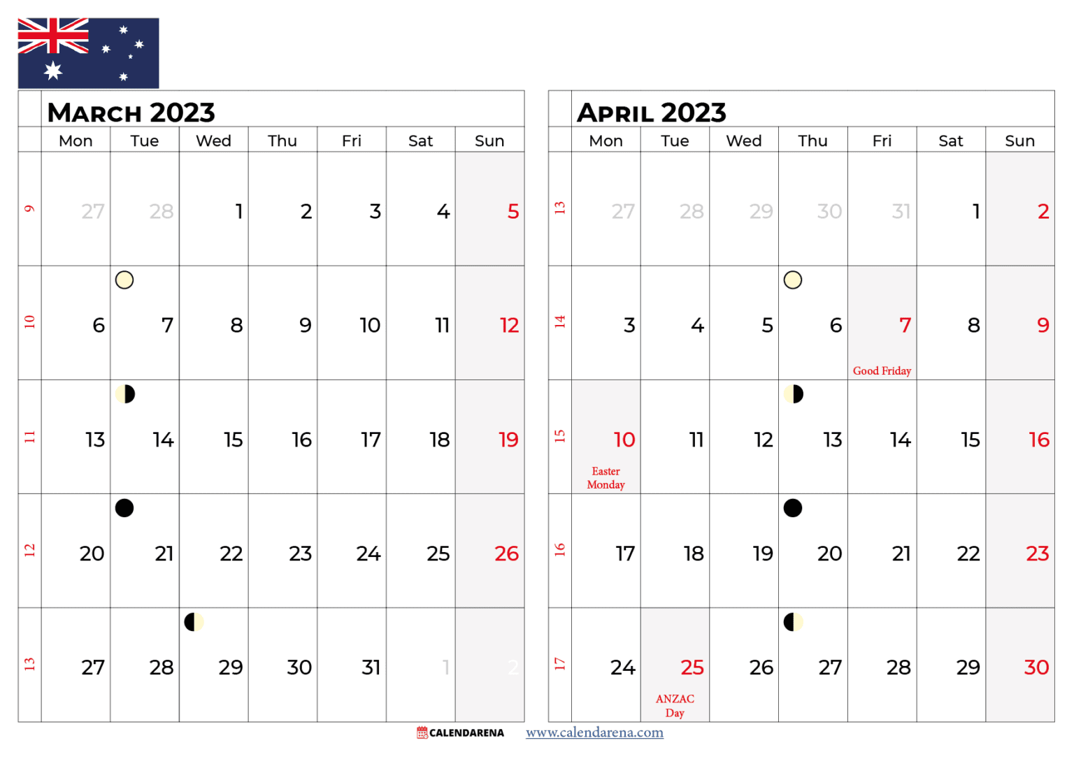 Download April 2023 Calendar Australia
