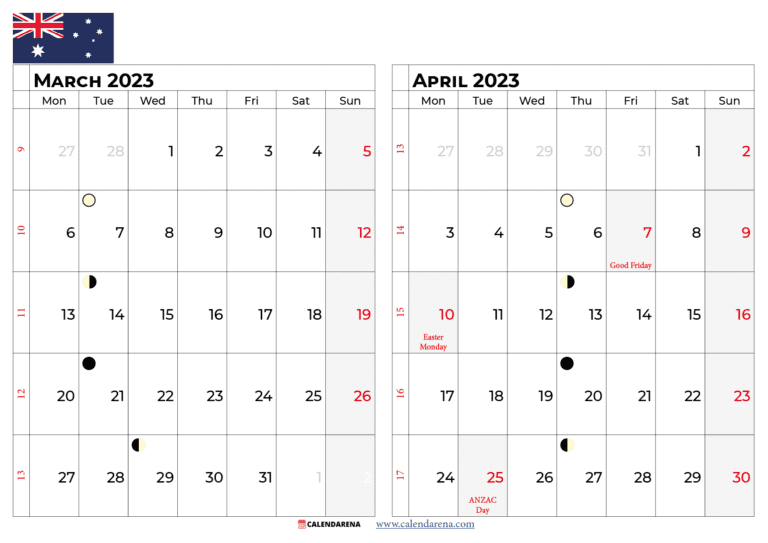 Download April 2023 Calendar Australia