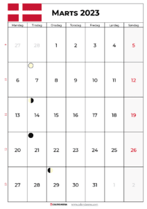 Kalender Marts 2023 Med Uger Danmark