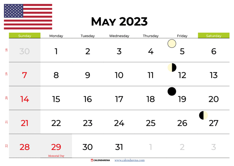 Download Free May 2023 Calendar Printable USA