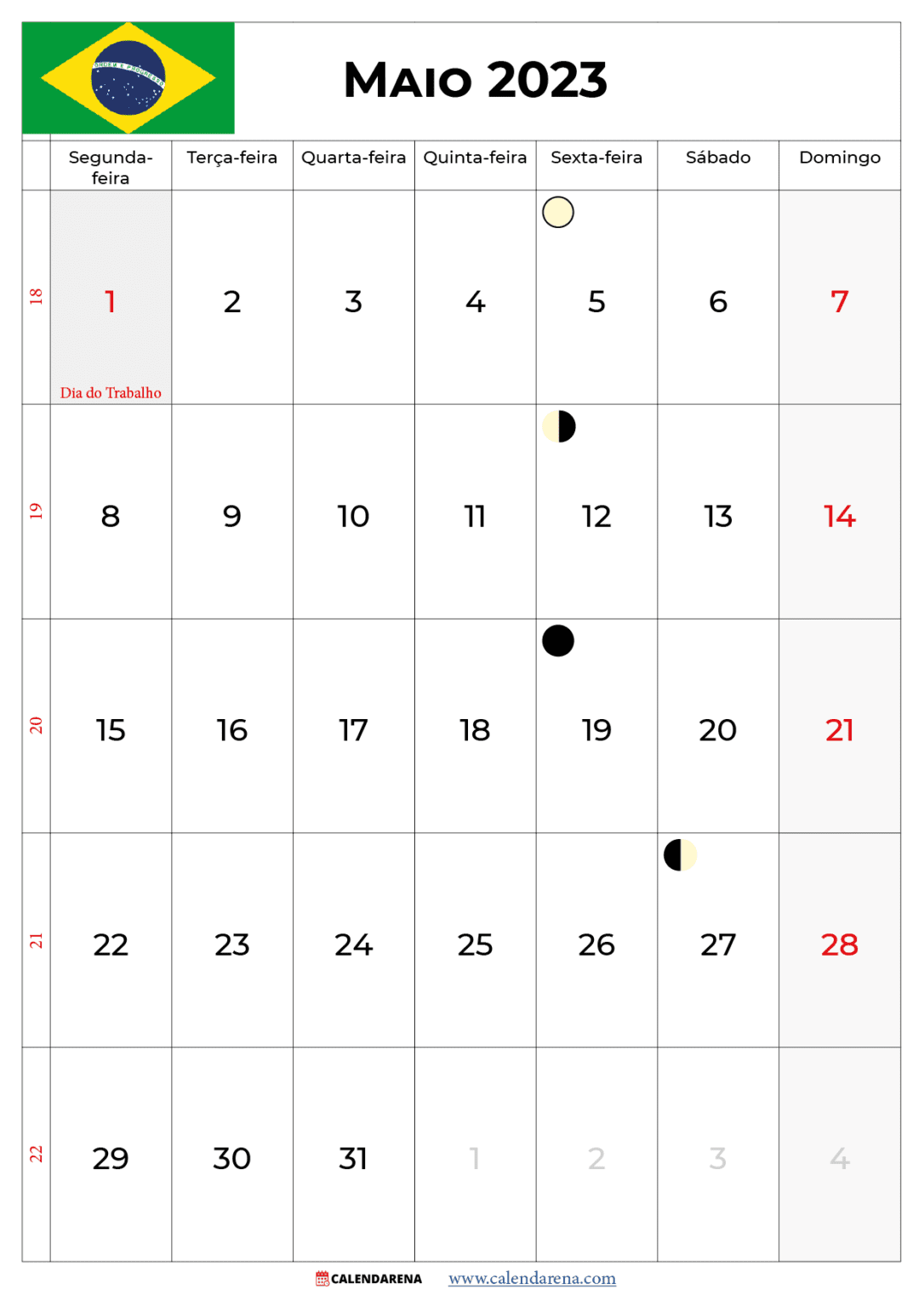 Calendário Maio 2023 Brasil
