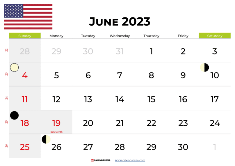 Download Free June 2023 Calendar Printable USA