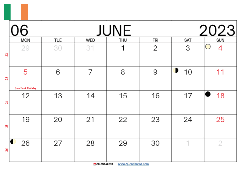 Download Free June 2023 Calendar Ireland