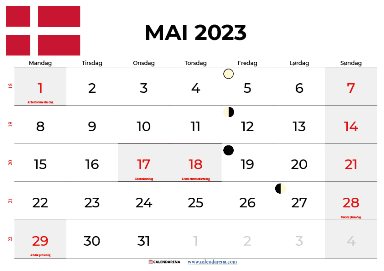 Kalender Maj 2023 Med Uger Danmark