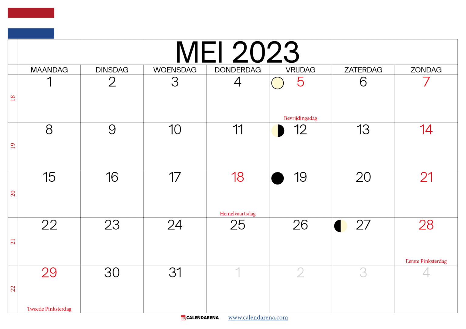 Kalender Mei 2023 Nederland Zum Ausdrucken