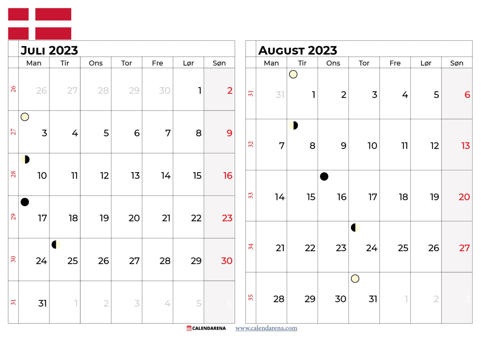 Kalender Juli 2023 Danmark Med Uger
