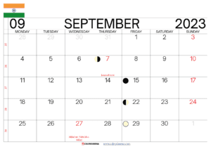 September 2023 Calendar India Printable