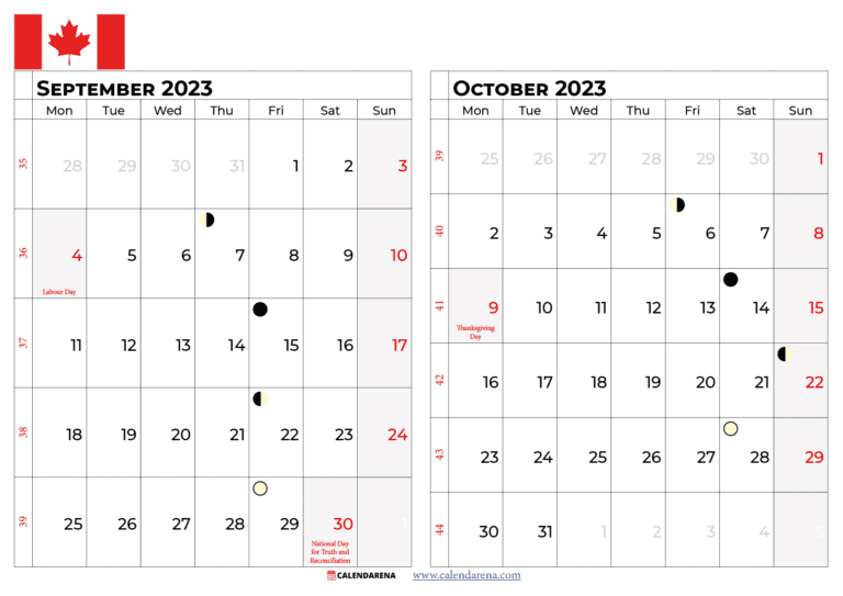 October 2023 Calendar Canada | Free Download In PDF