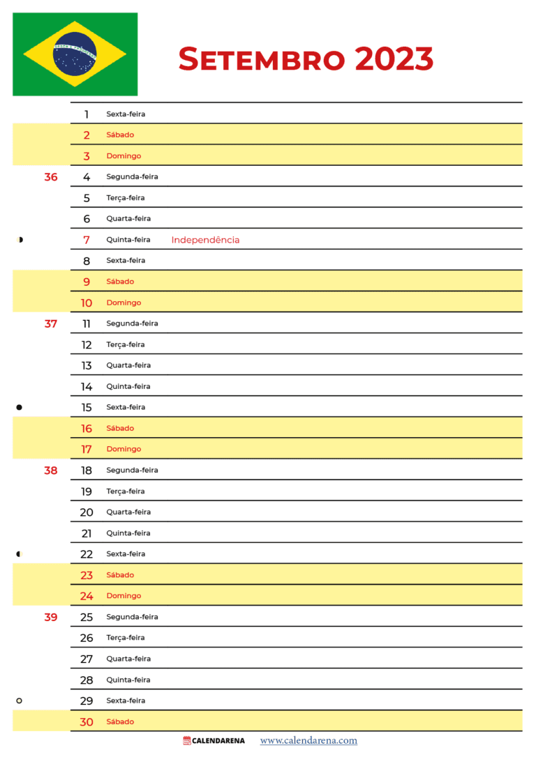 Calendario Setembro 2023 Imprimir Brasil