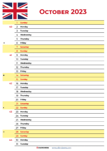 October 2023 Calendar UK | Free Download In PDF