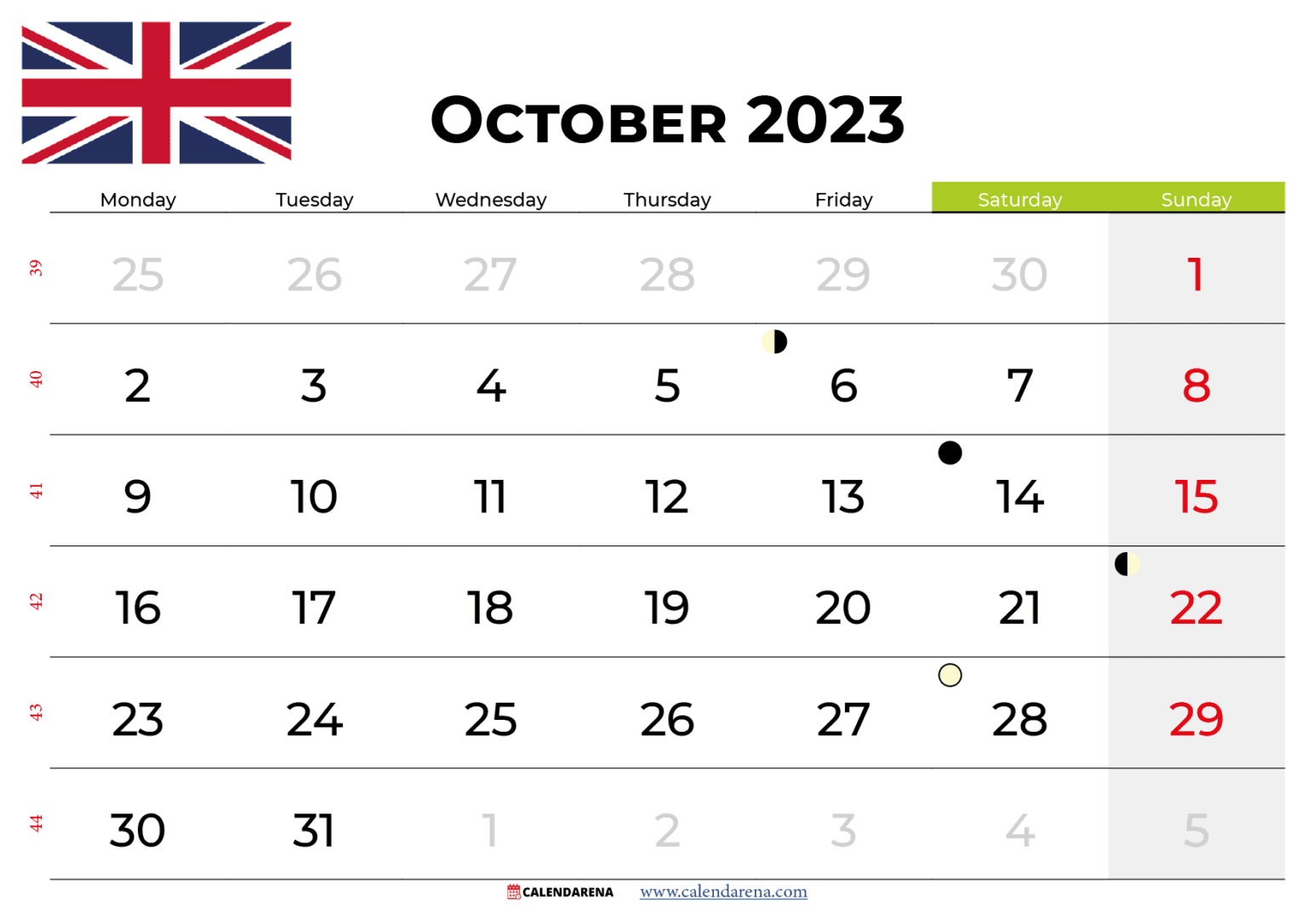 October 2023 Calendar UK | Free Download In PDF