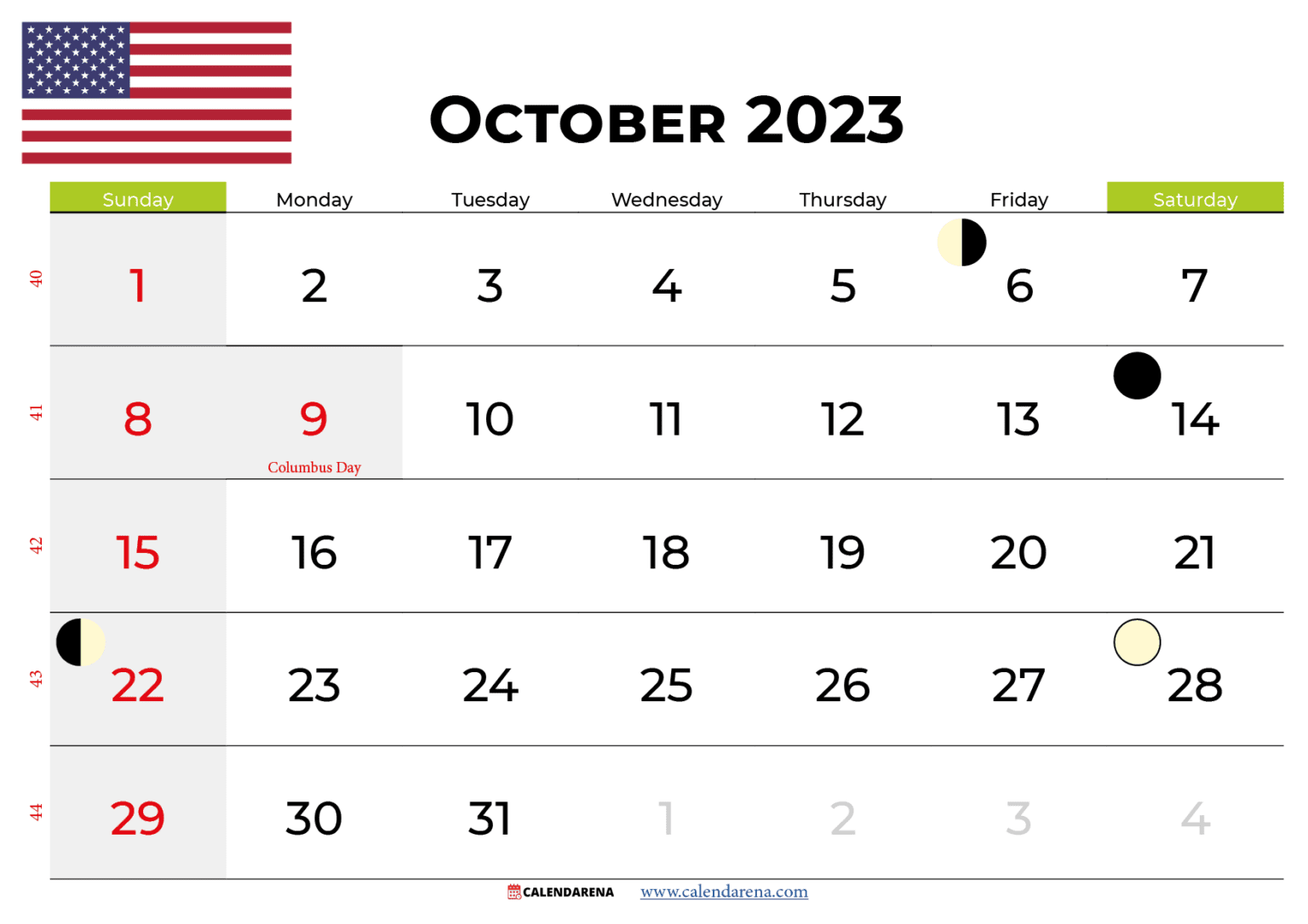 Free Printable October 2023 Calendar USA