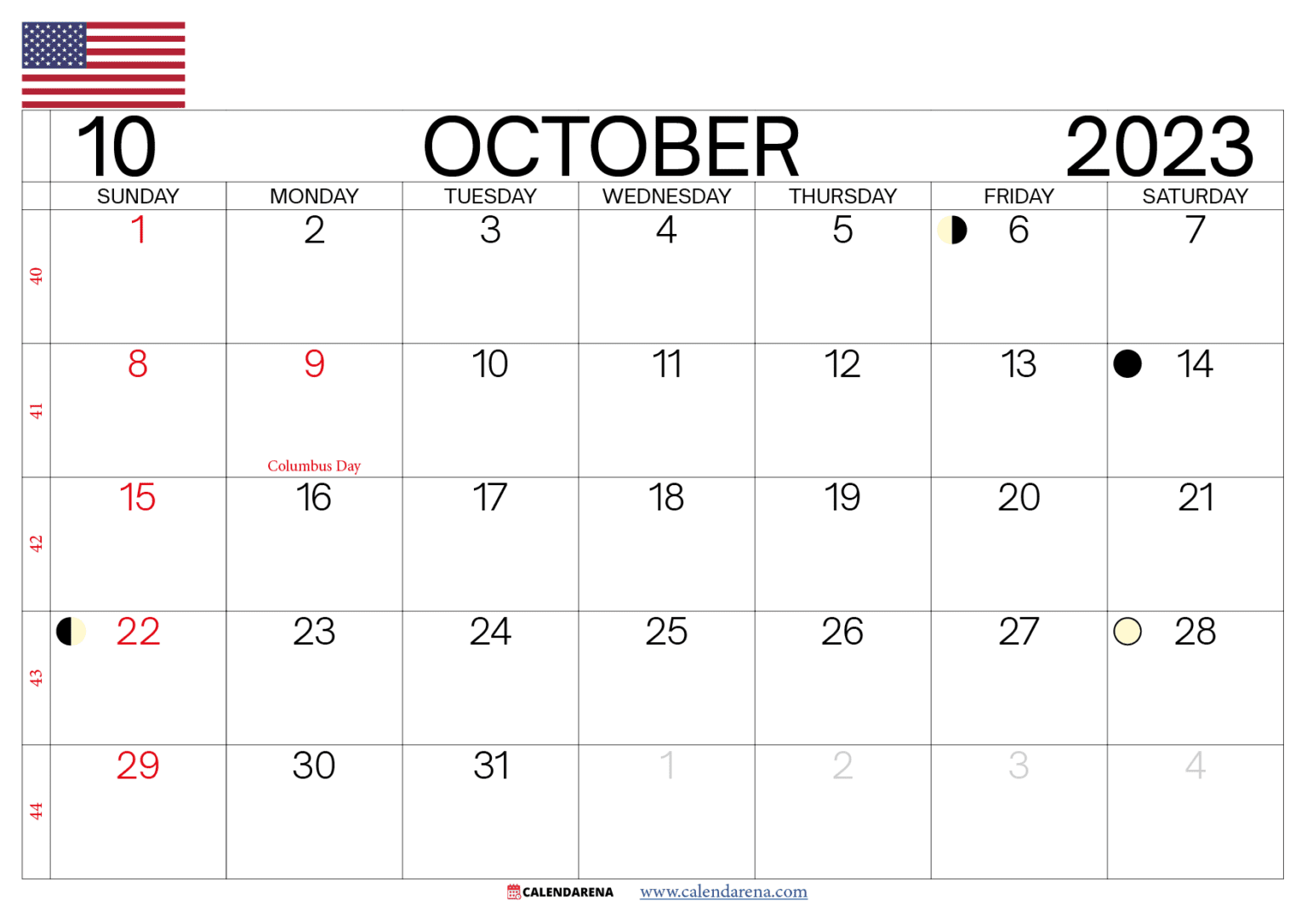 Free Printable October 2023 Calendar USA