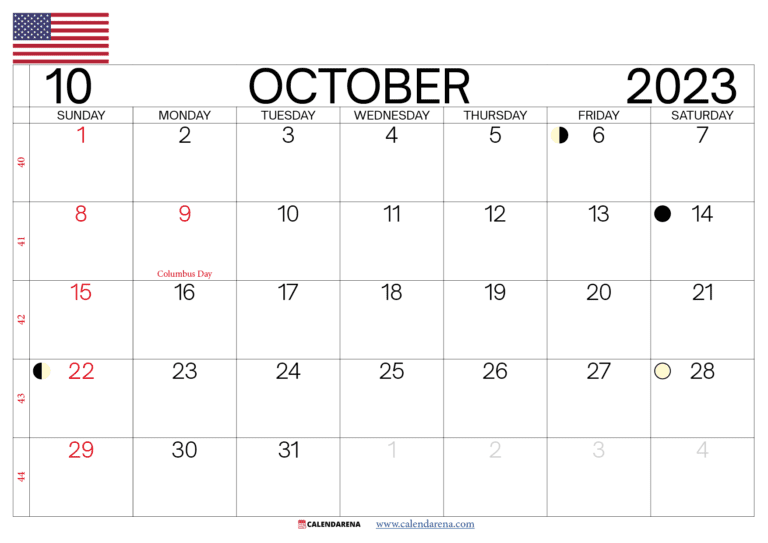 Free Printable October 2023 Calendar USA
