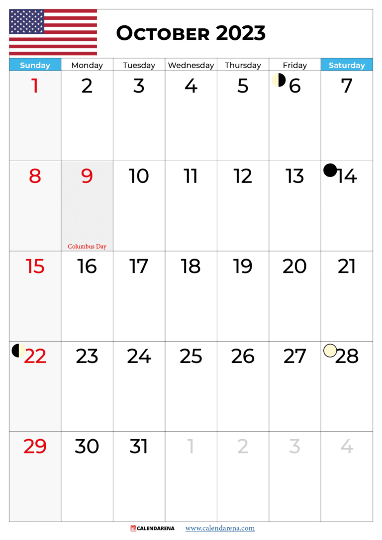 Free Printable October 2023 Calendar USA