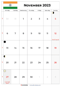Free November 2023 Calendar India With Holidays