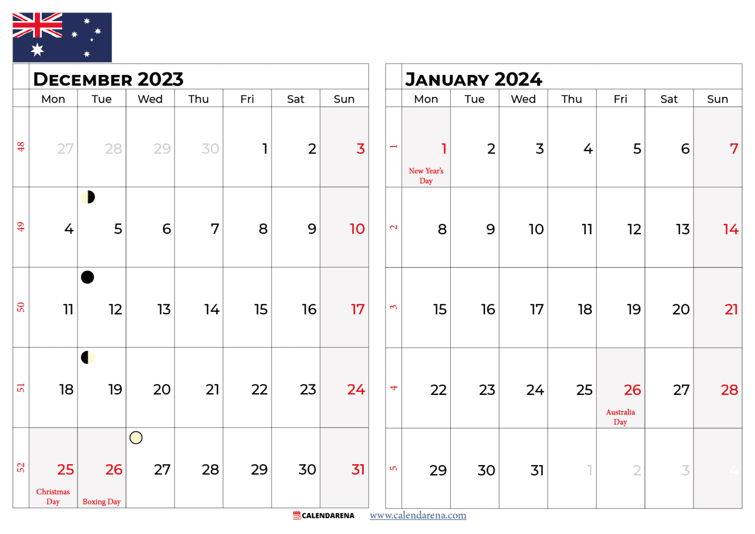 Free December 2023 Calendar Australia With Holidays