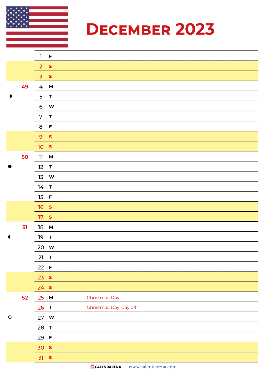 Free December 2023 Calendar USA With Holidays