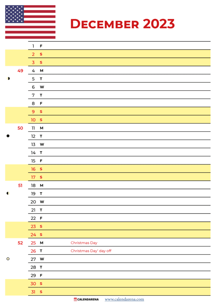 Free December 2023 Calendar USA With Holidays