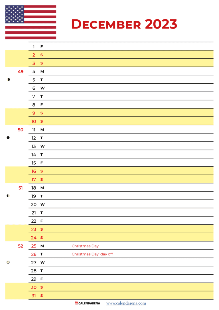 Free December 2023 Calendar USA With Holidays