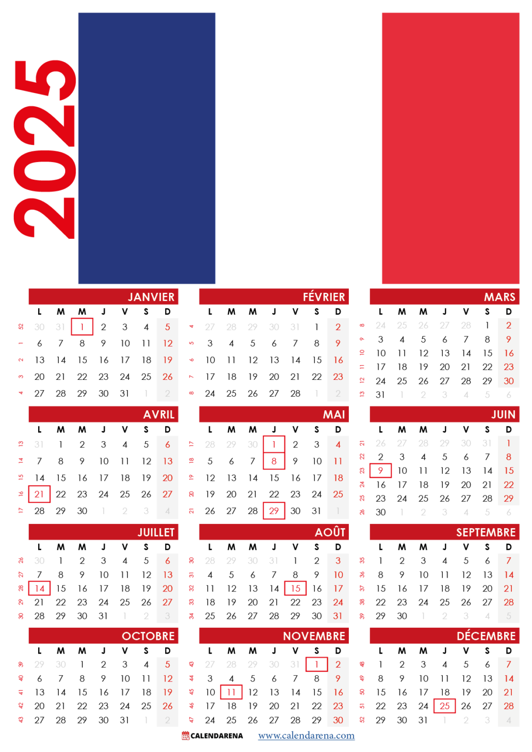 Calendrier 2024 à Imprimer France Gratuitement