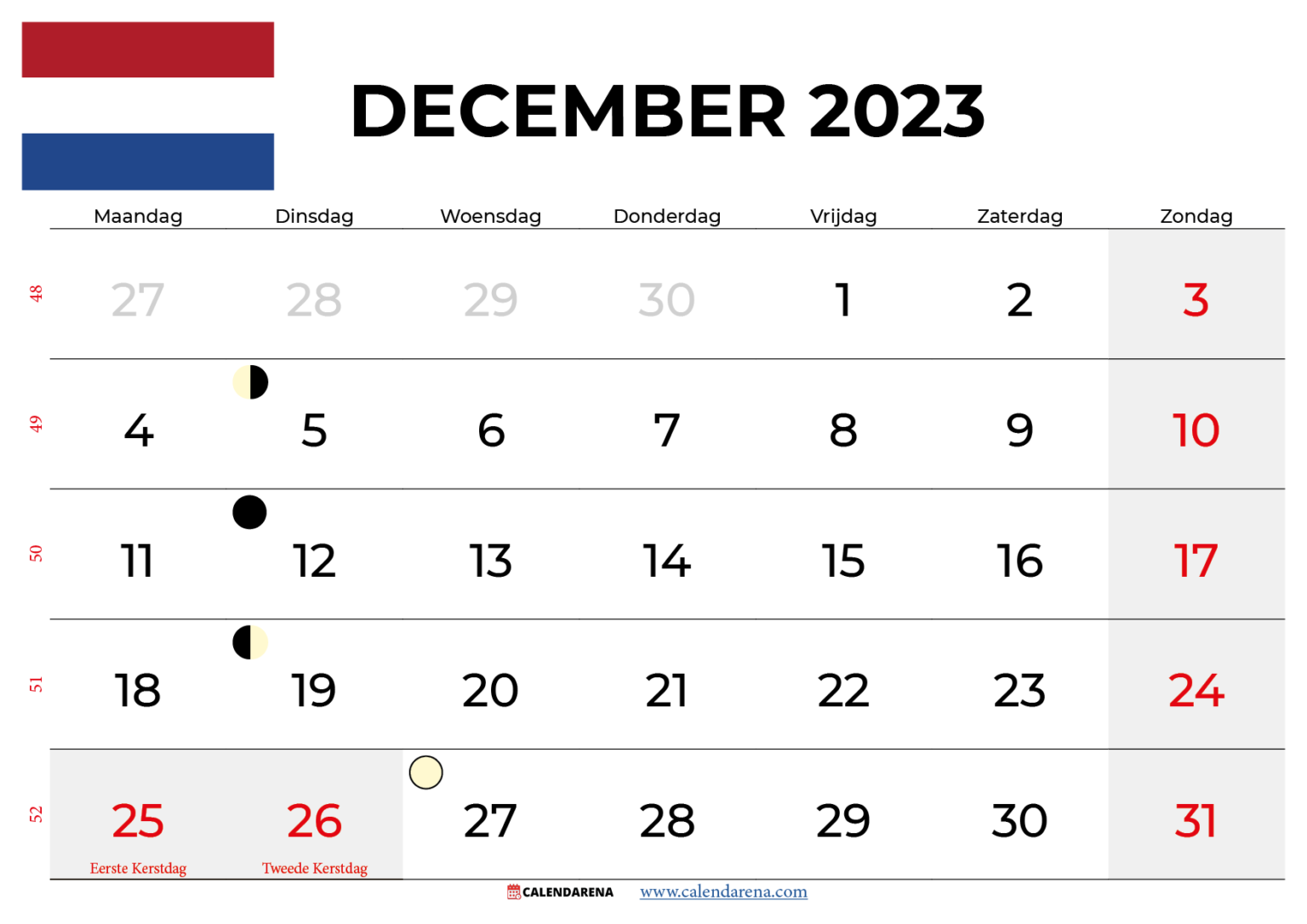 Kalender December 2023 Nederland Zum Ausdrucken