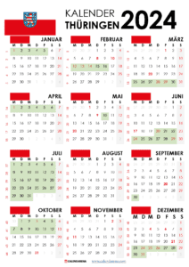 Kalender Thüringen 2024 Zum Ausdrucken + Feiertage