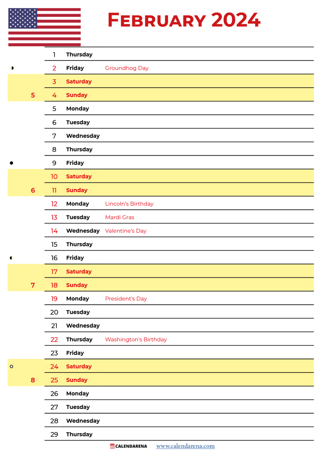 February 2024 Calendar Printable USA