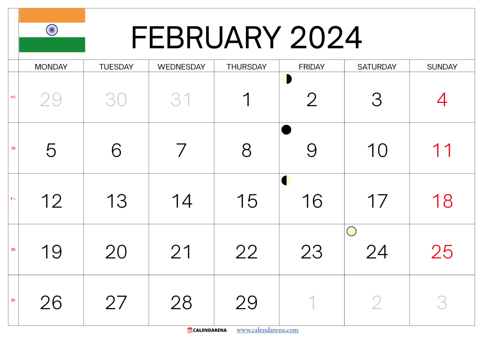 February 2024 Calendar India