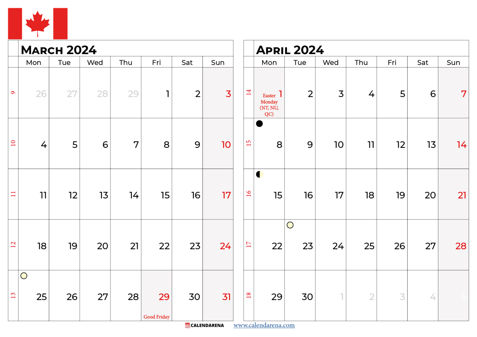 April 2024 Calendar Canada With Holidays