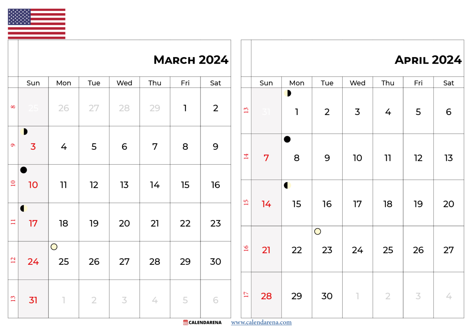 March 2024 Calendar With Holidays USA