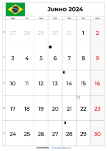 Calendário Junho 2024 Brasil