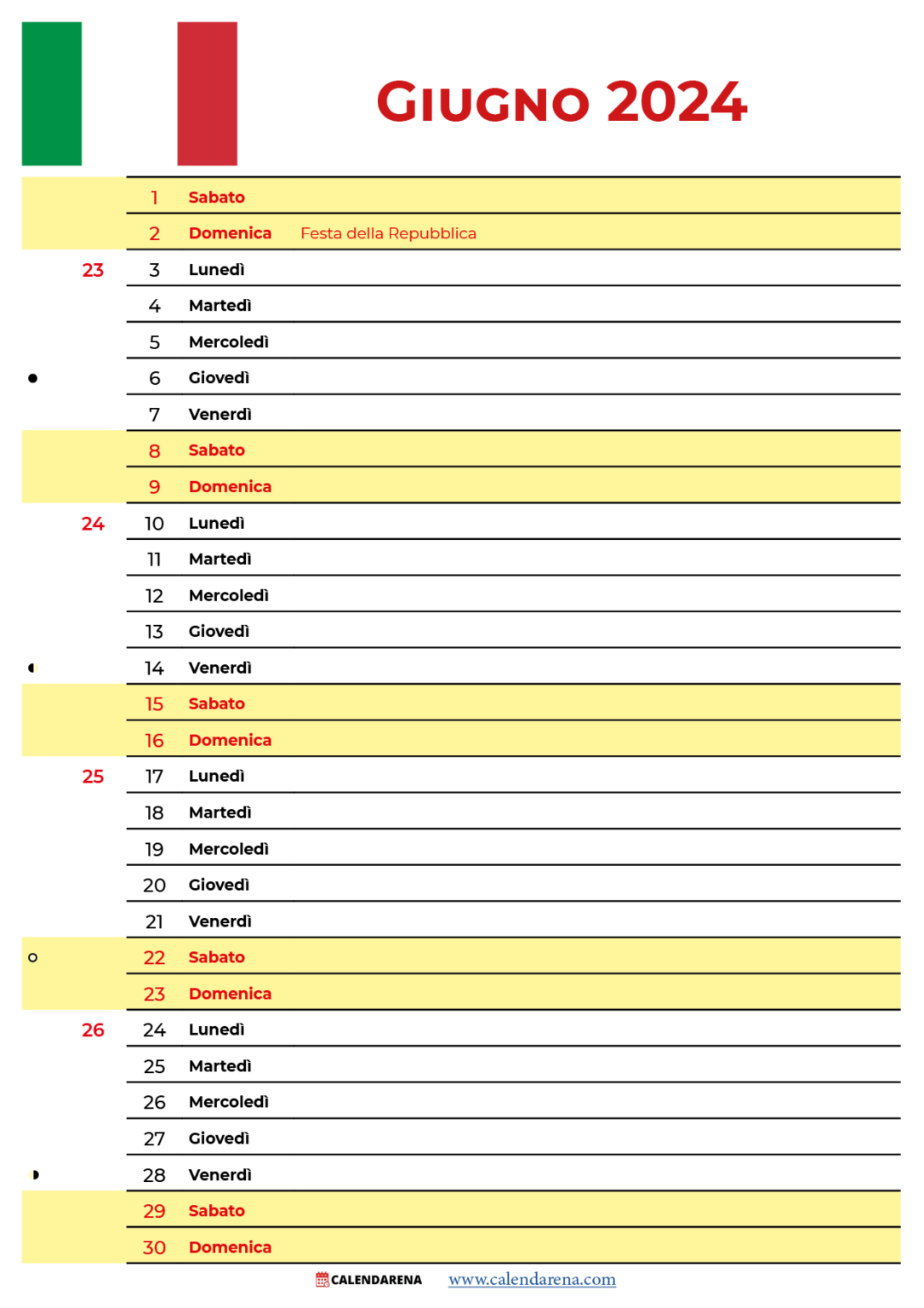 Calendario Giugno 2024 – Calendarena